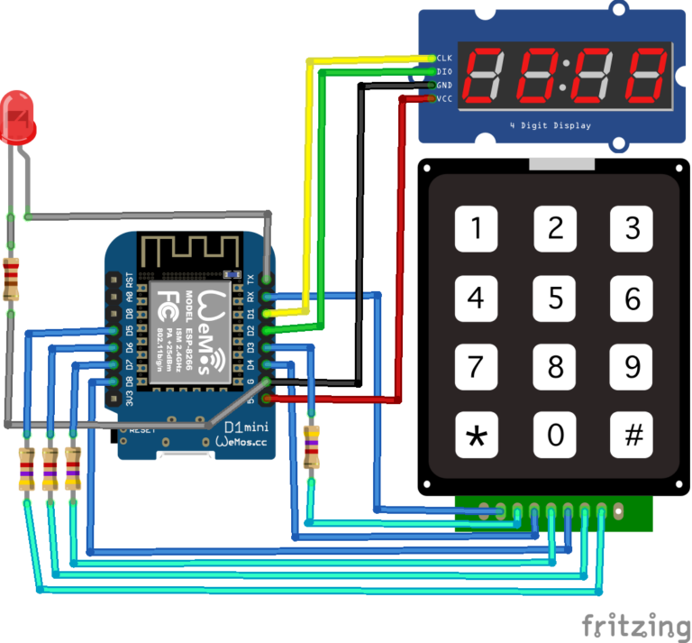 Wemos with Keypad, led and 7 segment display using MQTT | Prutser